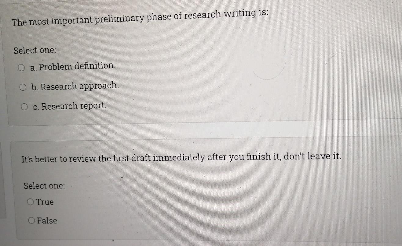 Solved The most important preliminary phase of research | Chegg.com