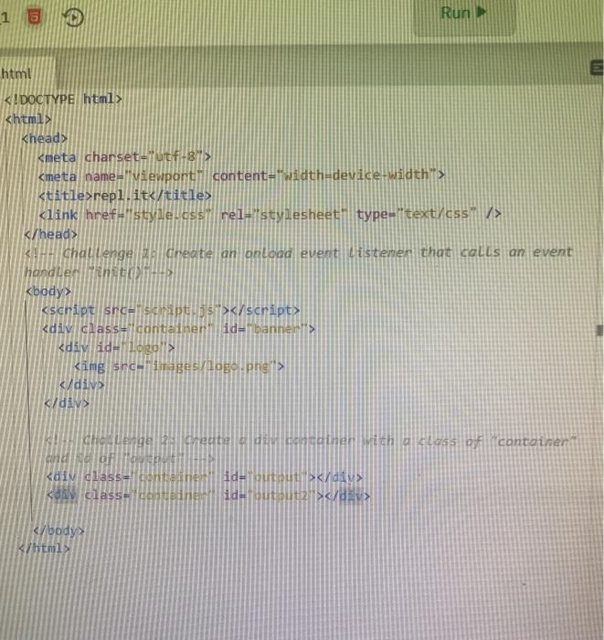 Solved 1 0 Run html E repl.it Clink | Chegg.com