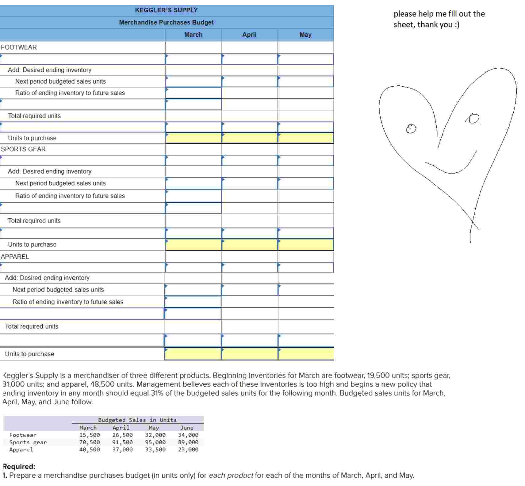 Solved please help me fill out the sheet, thank you | Chegg.com