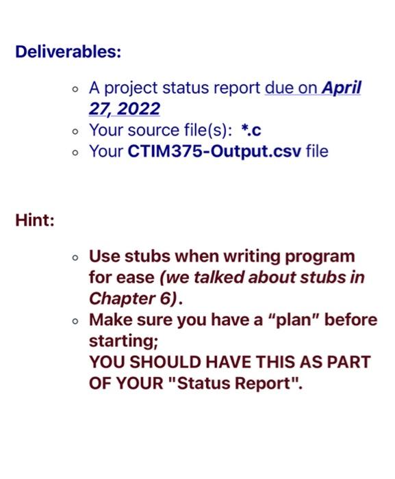Solved Please write a c code and a plan write up for the c | Chegg.com