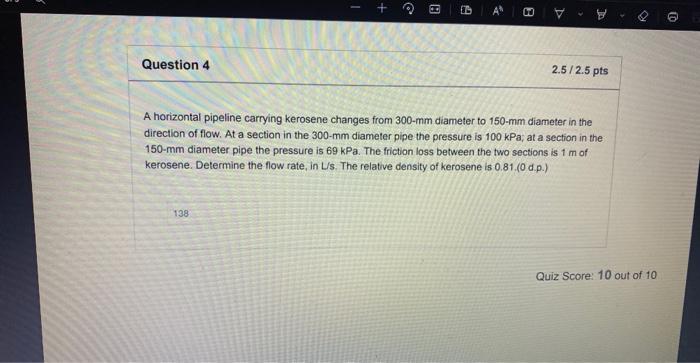 Solved A horizontal pipeline carrying kerosene changes from | Chegg.com
