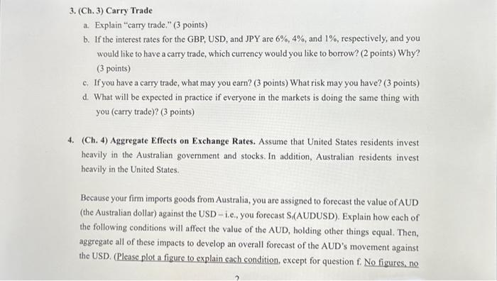 Solved 3. (Ch. 3) Carry Trade a. Explain "carry trade." ( 3 | Chegg.com