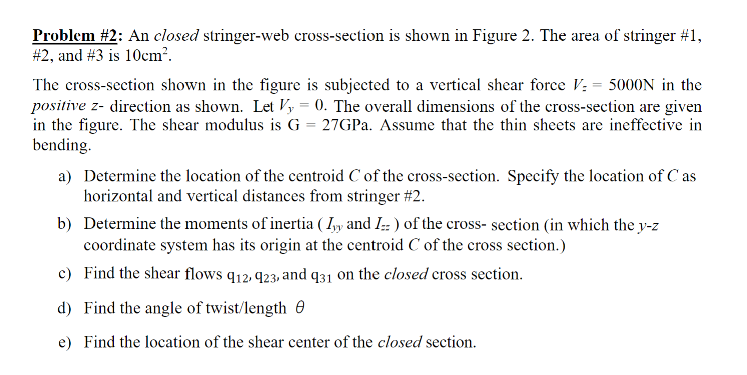 Solved Problem #2: An closed stringer-web cross-section is | Chegg.com