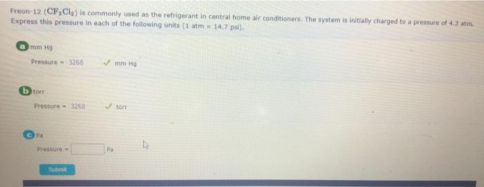 Solved Freon-12 (CF₂Cl₂) is commonly used as the refrigerant | Chegg.com