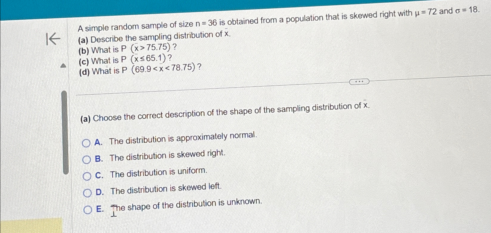 Solved A simple random sample of size n=36 ﻿is obtained from | Chegg.com