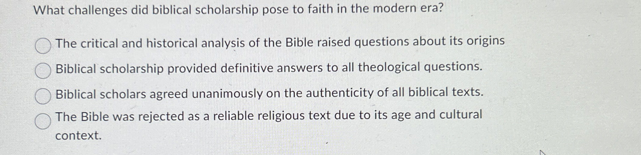 Solved What challenges did biblical scholarship pose to | Chegg.com