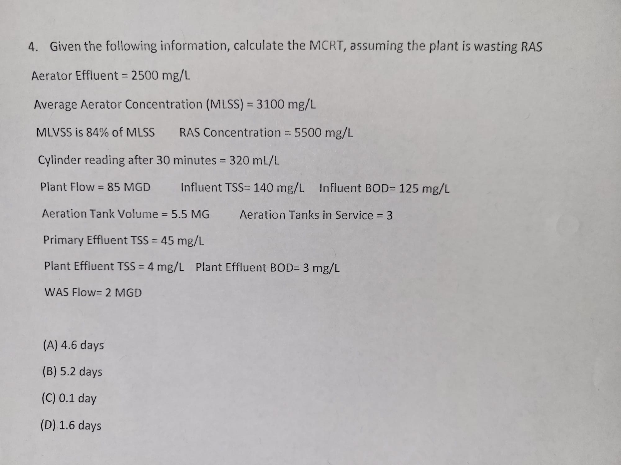 Solved Given the following information, calculate the MCRT, | Chegg.com