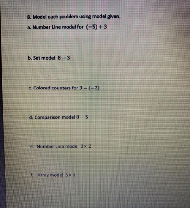 Solved 8. Model each problem using model given. a. Number | Chegg.com