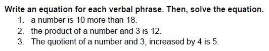 Solved Write an equation for each verbal phrase. Then, solve | Chegg.com