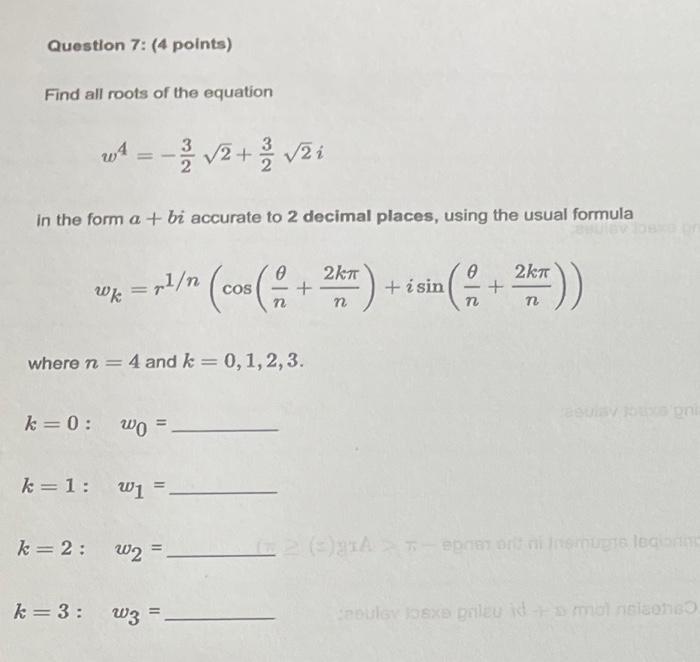 Solved Find all roots of the equation w4=−232+232i in the | Chegg.com