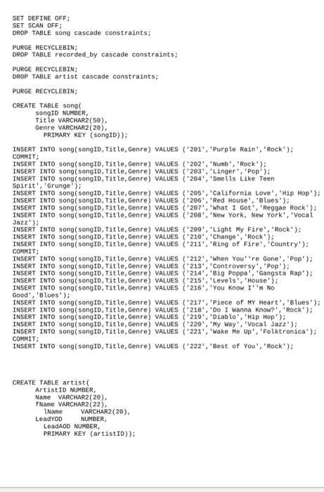 Solved Using The Music Sql Script File Provided Create The