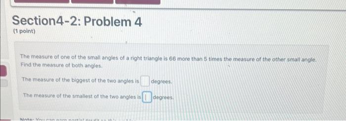 Solved The measure of one of the small angles of a right | Chegg.com