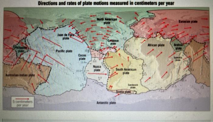 Solved Directions and rates of plate motions measured in | Chegg.com