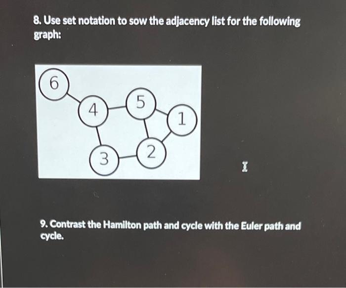 Solved 8. Use set notation to sow the adjacency list for the | Chegg.com