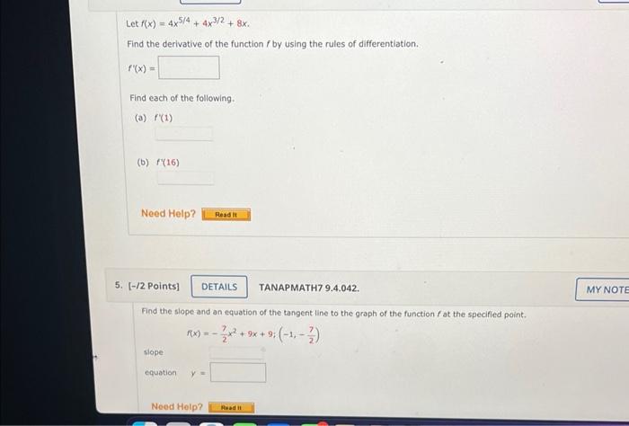 Solved Let f(x)=4x5/4+4x3/2+8x Find the derivative of the | Chegg.com