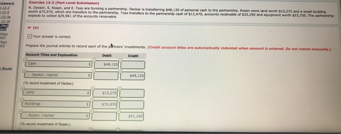 Exercise 12-2 (Part Level Submission) K. Decker, S. | Chegg.com