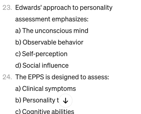 Solved Edwards' approach to personality assessment | Chegg.com