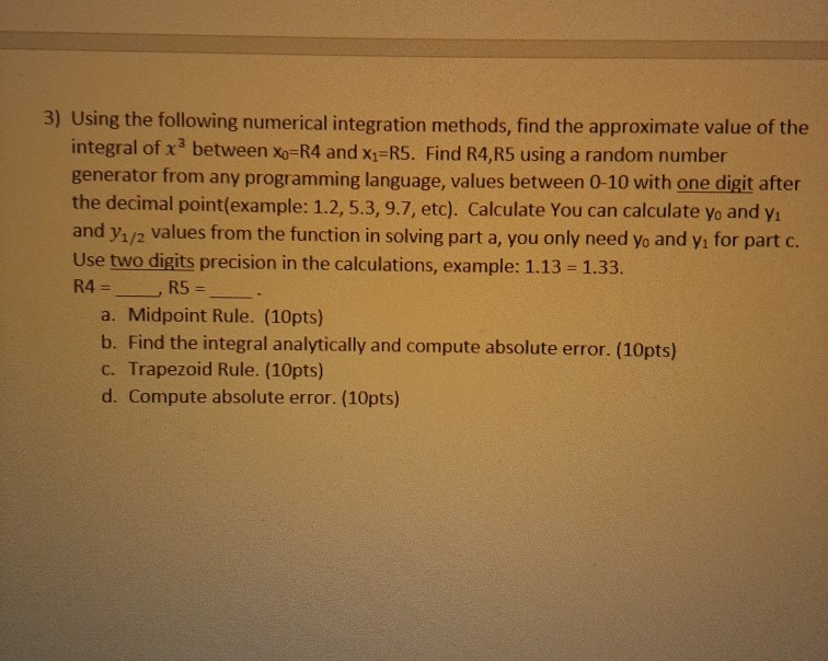 Solved 3) Using the following numerical integration methods, | Chegg.com