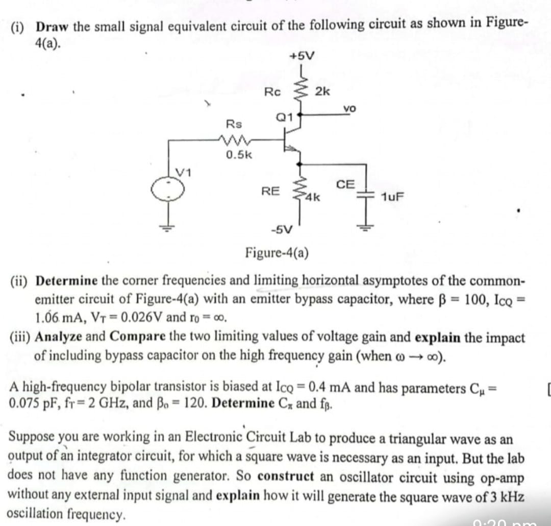 (i) ﻿Draw the small signal equivalent circuit of the | Chegg.com