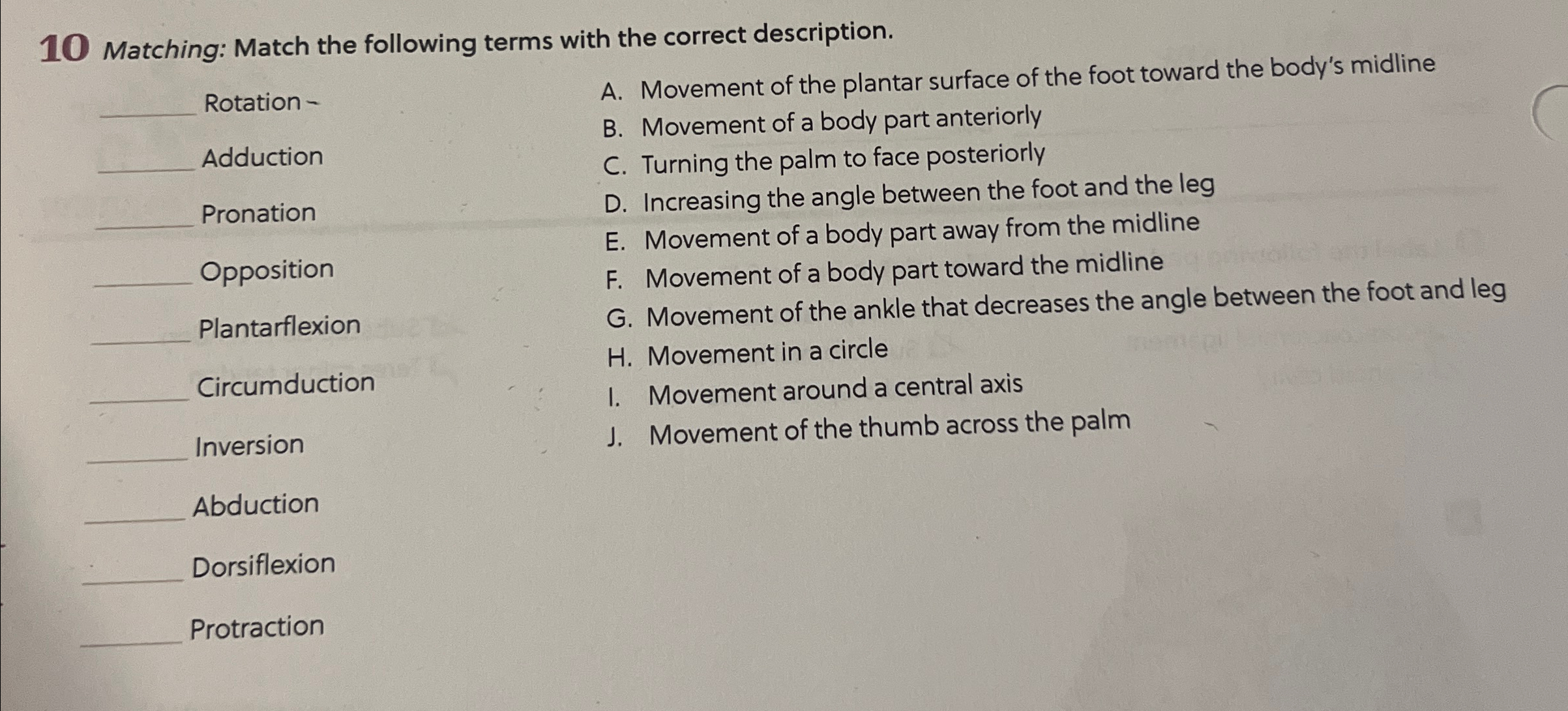 Solved 10 ﻿Matching: Match the following terms with the | Chegg.com