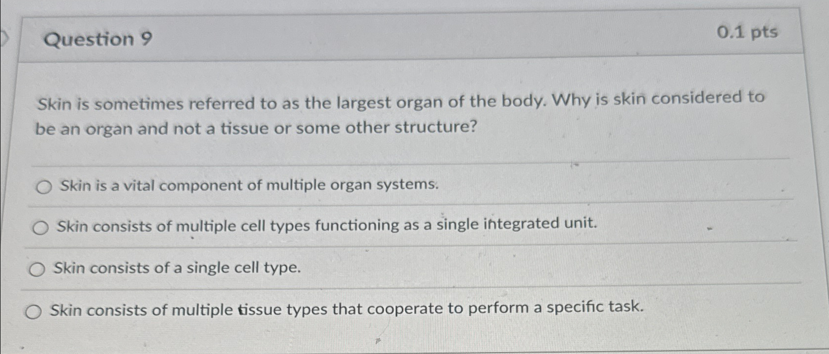 Solved Question 90.1 ﻿ptsSkin is sometimes referred to as | Chegg.com