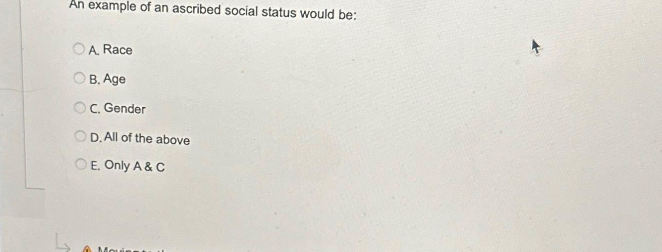 Solved An example of an ascribed social status would be:A. | Chegg.com