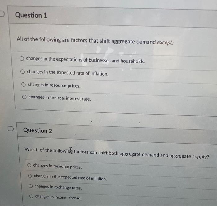Solved All of the following are factors that shift aggregate | Chegg.com