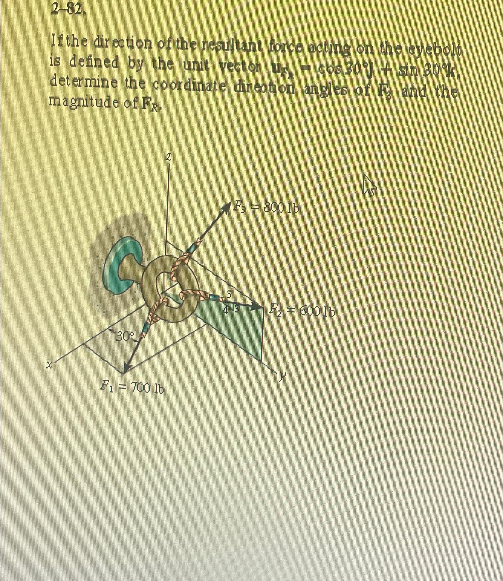 Solved 2-82,If the direction of the resultant force acting | Chegg.com