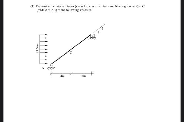 Solved (1) Determine the internal forces (shear force, | Chegg.com