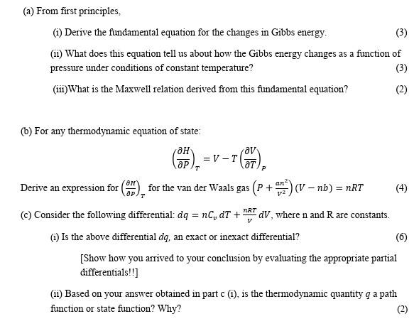 Solved (a) From first principles (1) Derive the fundamental | Chegg.com