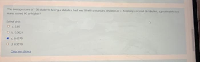 Solved The average score of 100 students taking a statistics | Chegg.com