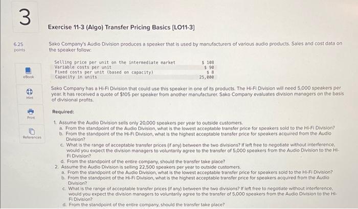 Solved Exercise 11-3 (Algo) Transfer Pricing Basics [LO11-3] | Chegg.com
