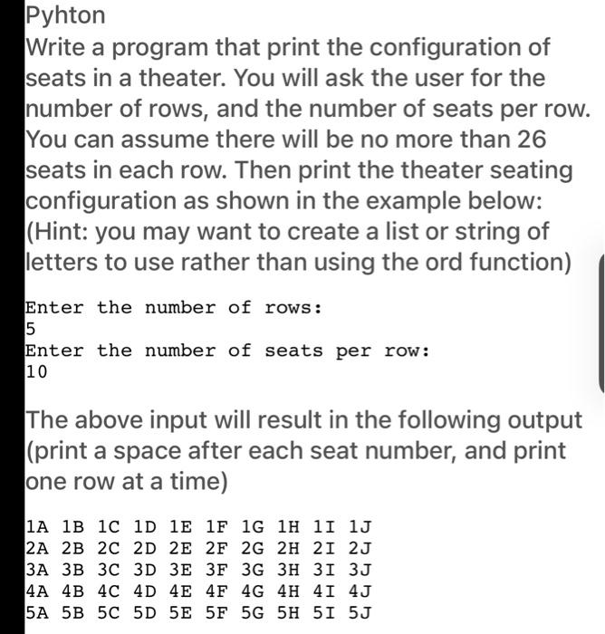 Solved Pyhton Write A Program That Print The Configuration 