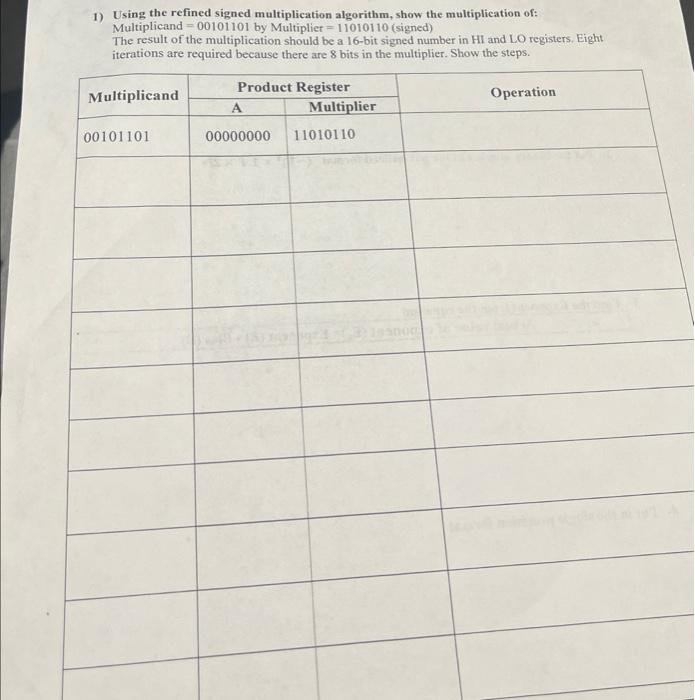 Solved 1) Using the refined signed multiplication algorithm, | Chegg.com