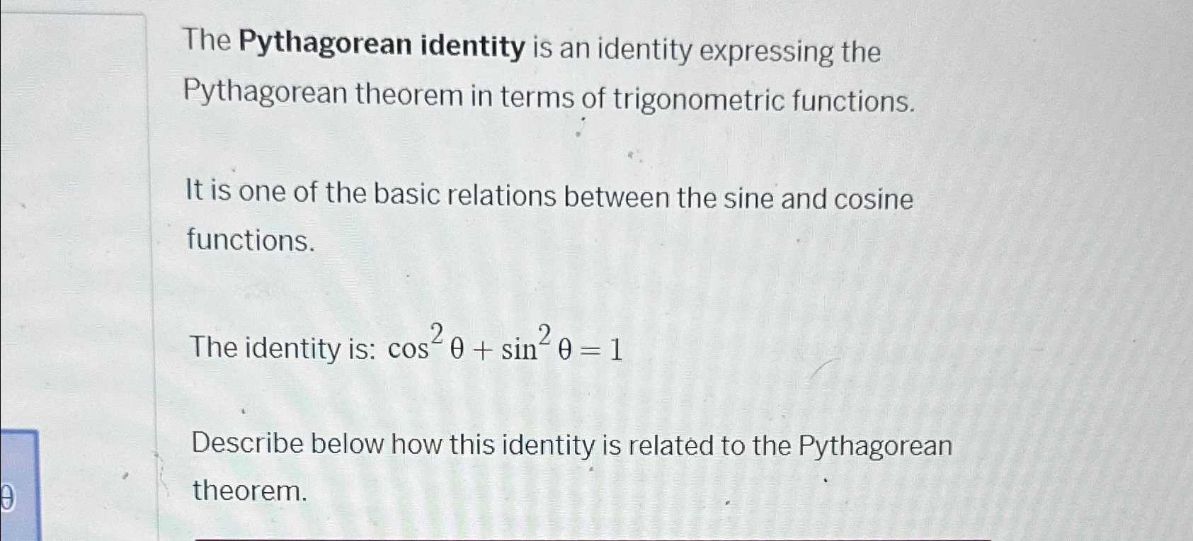 Solved The Pythagorean identity is an identity expressing | Chegg.com