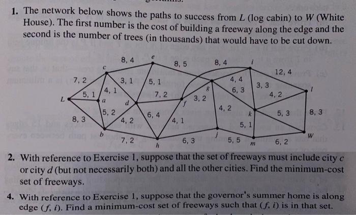 Solved 1. The network below shows the paths to success from | Chegg.com