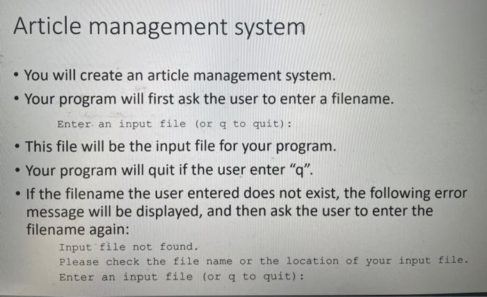 Article management system • You will create an | Chegg.com