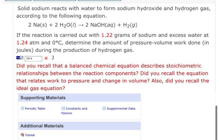 Solved Solid sodium reacts with water to form sodium | Chegg.com