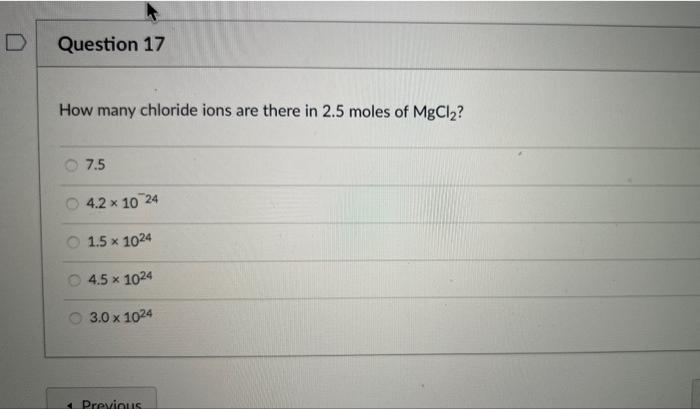 Solved How many chloride ions are there in 2.5 moles of | Chegg.com