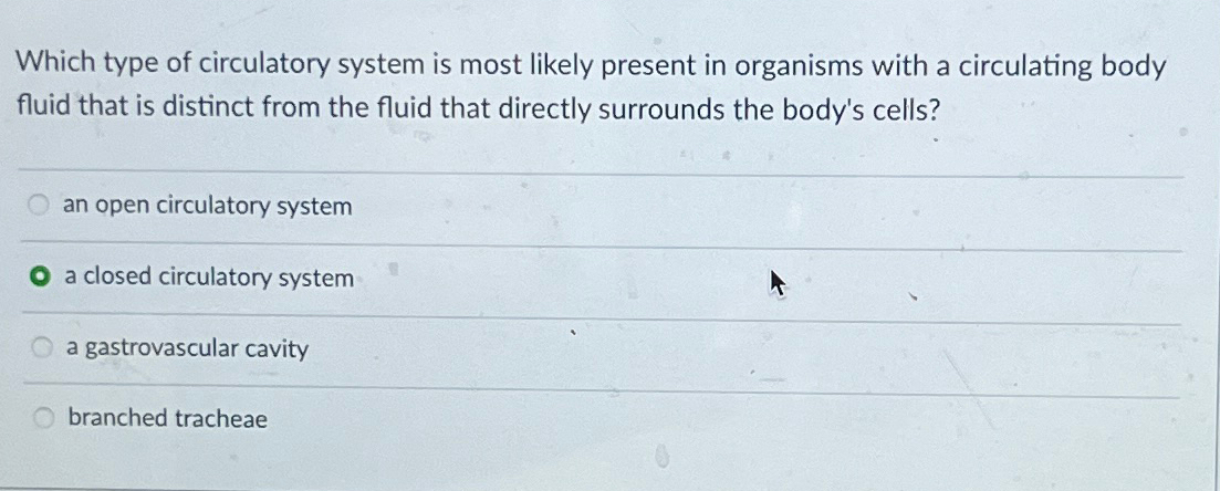 Solved Which type of circulatory system is most likely | Chegg.com