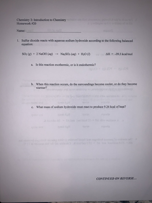 Solved Chemistry 2: Introduction to Chemistry Homework #20 | Chegg.com