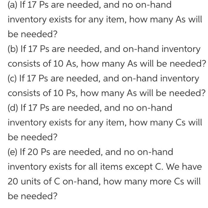 Solved (a) If 17 Ps are needed, and no on-hand inventory | Chegg.com
