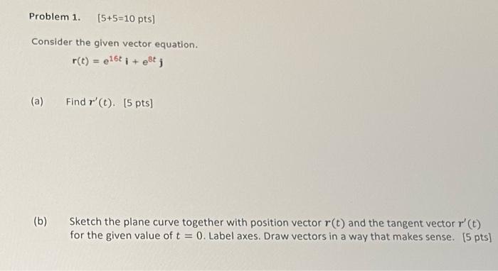 Solved Problem 1. [5+5=10 pts) Consider the given vector | Chegg.com
