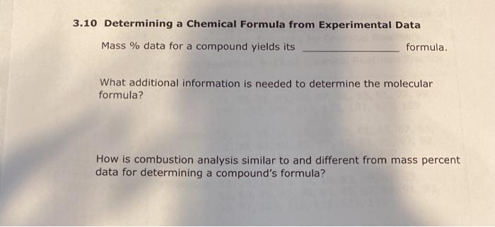 Solved 3.10 Determining a Chemical Formula from Experimental | Chegg.com
