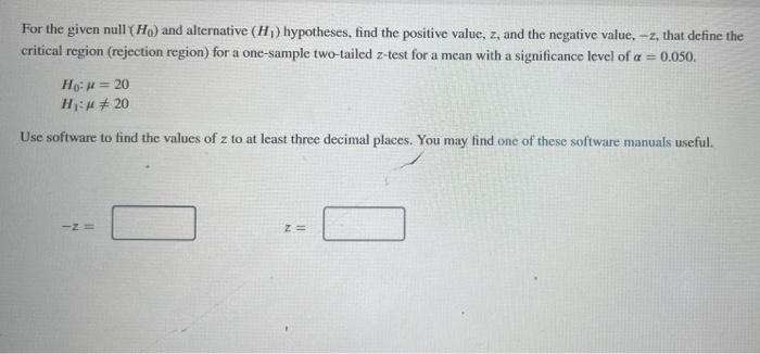 Solved For the given null (Ho) and alternative (H) | Chegg.com