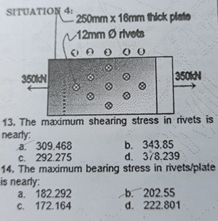Solved SITUATION 4:The maximum shearing stress in rivets | Chegg.com