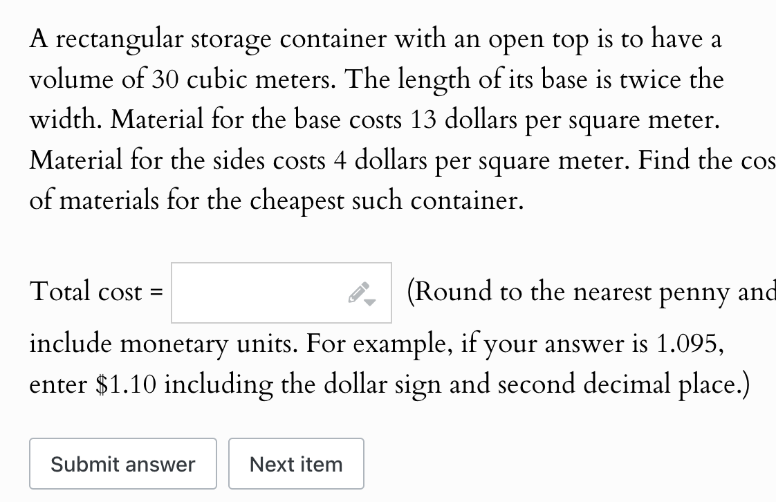 Solved A rectangular storage container with an open top is | Chegg.com