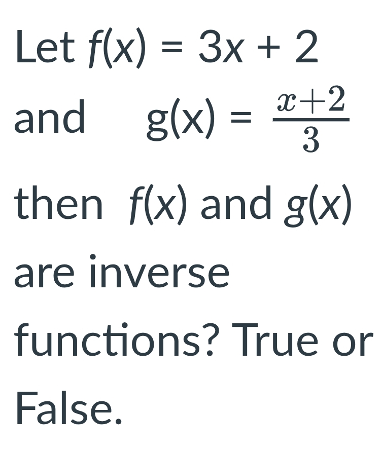 Solved Let f(x)=3x+2 ﻿and ,g(x)=x+23 ﻿then f(x) ﻿and g(x) | Chegg.com