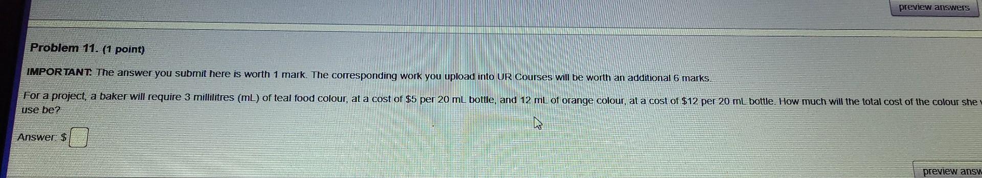 Solved Problem 11. (1 point) IMPORTANT: The answer you | Chegg.com