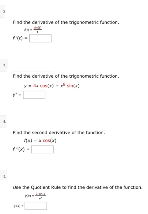 Solved Find the derivative of the trigonometric function. | Chegg.com